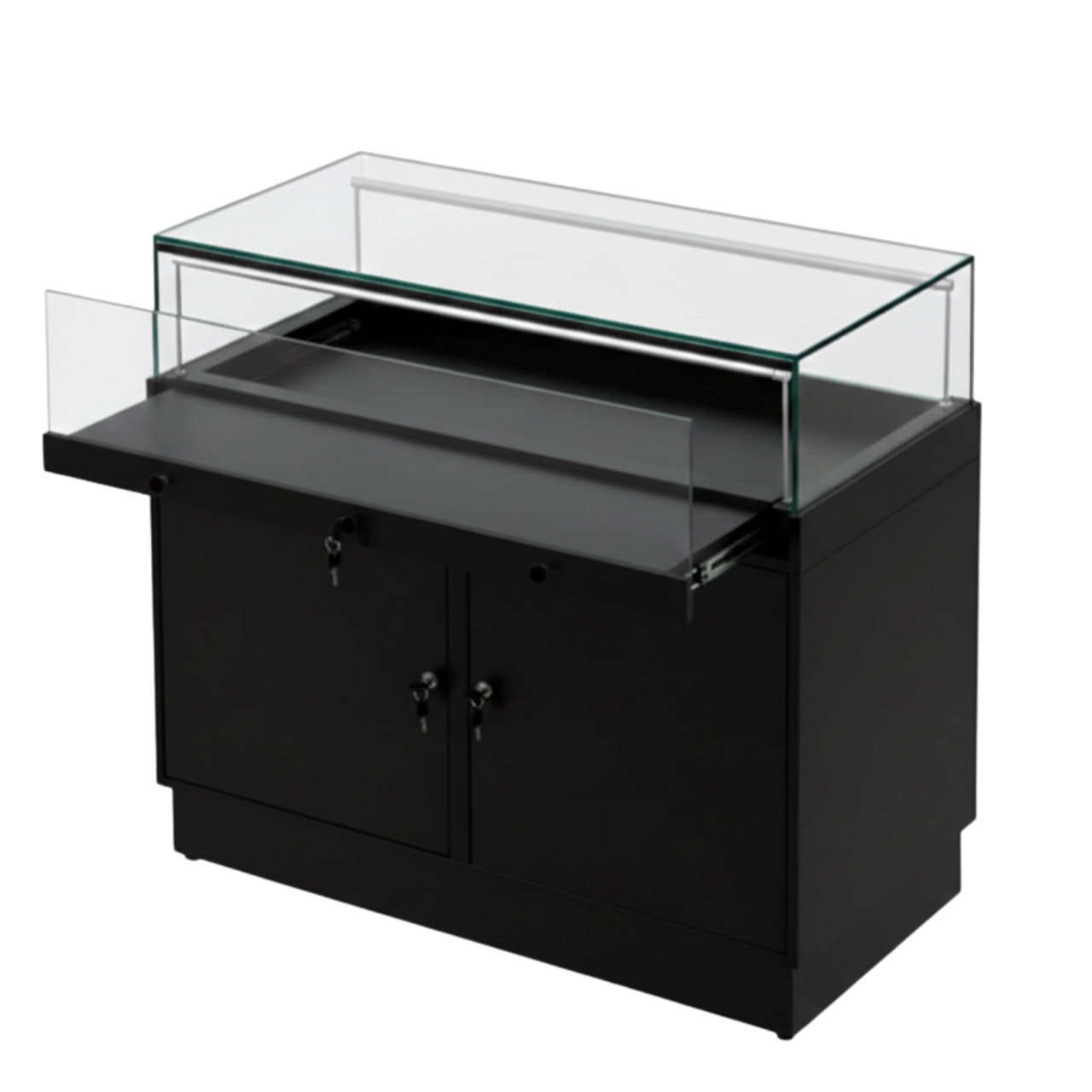 Halo Black Glass Display Showcase Counter with 2 Lockable Cupboards