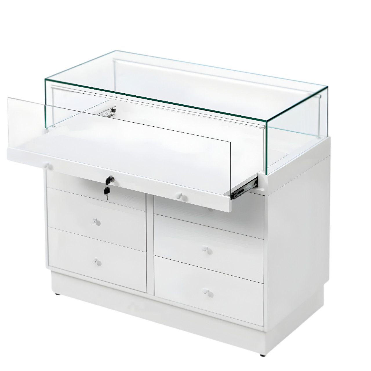 Halo White Glass Display Showcase Counter with 6 Drawers