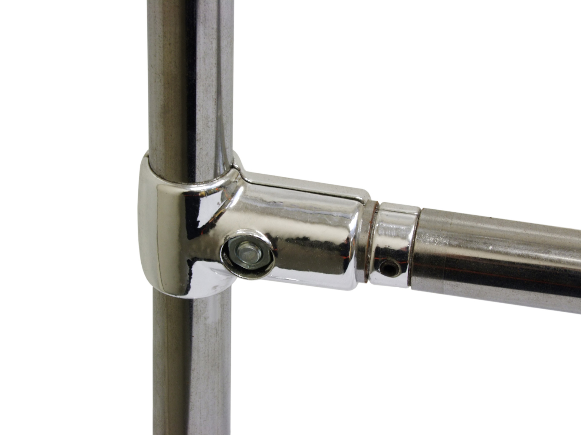 Chrome 3-Way T-Shape Clamp for ø25mm Chrome Tube Rail - H50 x W34 x D70mm