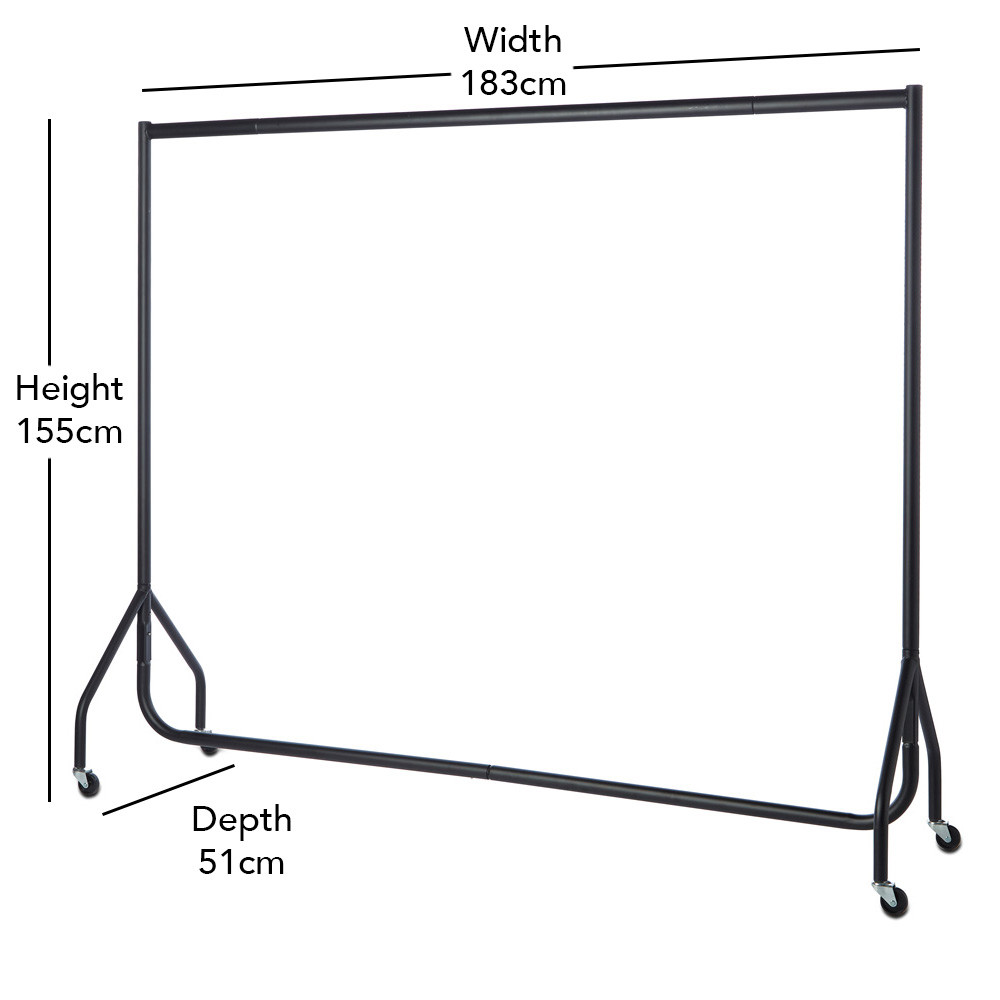 Black Heavy-Duty Clothes Rail - Choice of 2 ft to 6 ft widths
