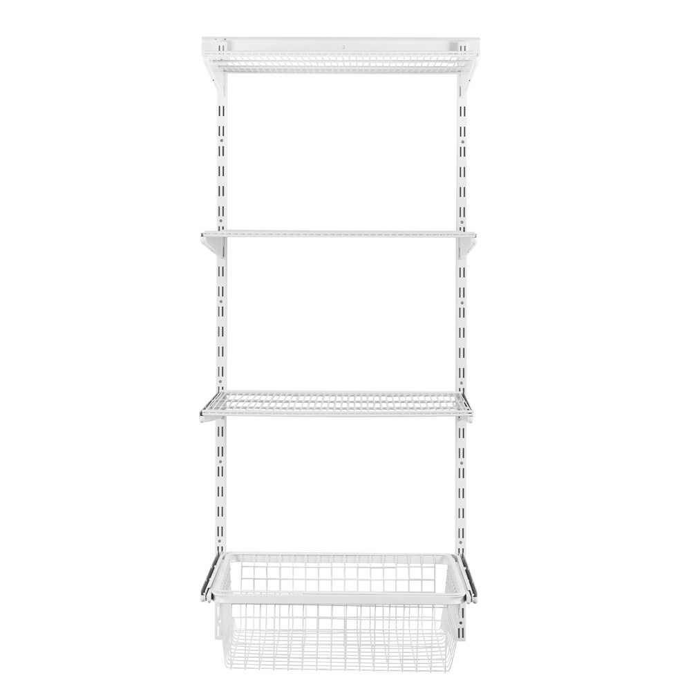 Flexx White Wire Shelf System with Basket- H1500mm