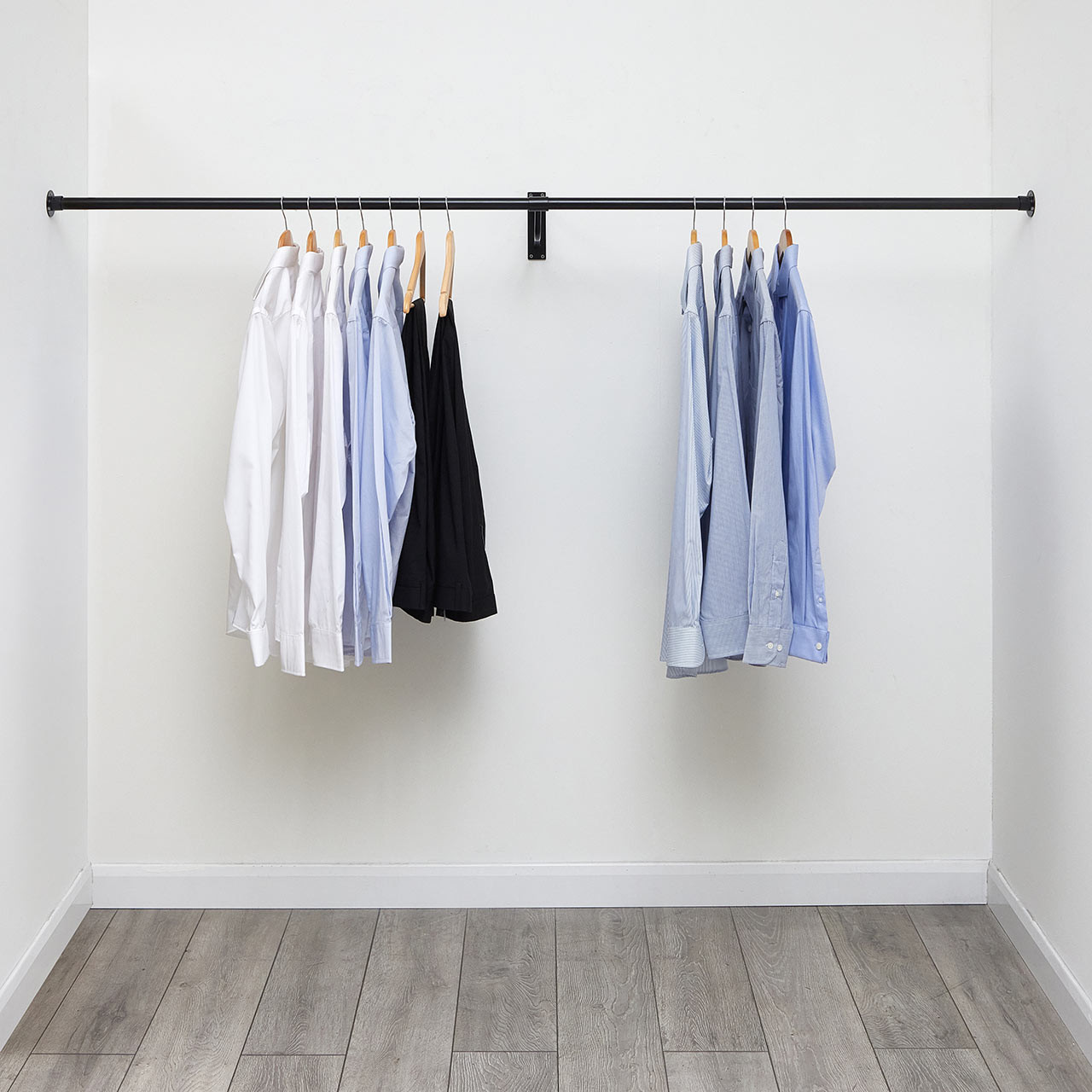 2m Heavy Duty Alcove Black Tube Hanging Rail with 1 Support Arm