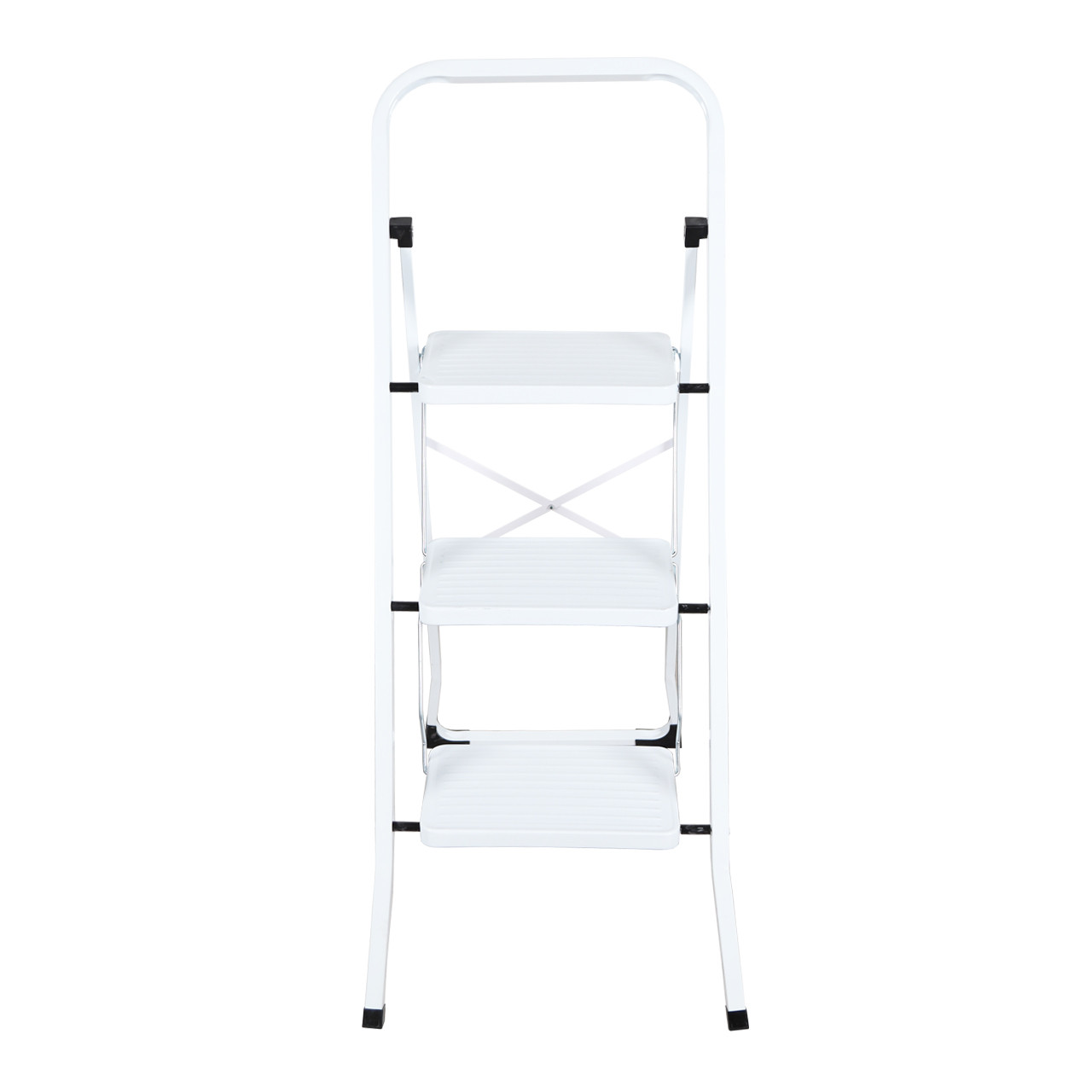 White Steel Step Ladder- 3-tread, non slip stepstool