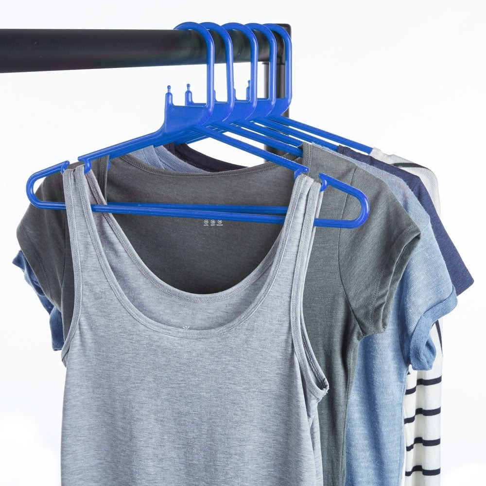 Blue Heavy-Duty Plastic Hangers with Trouser Bar and Shoulder Notches ...