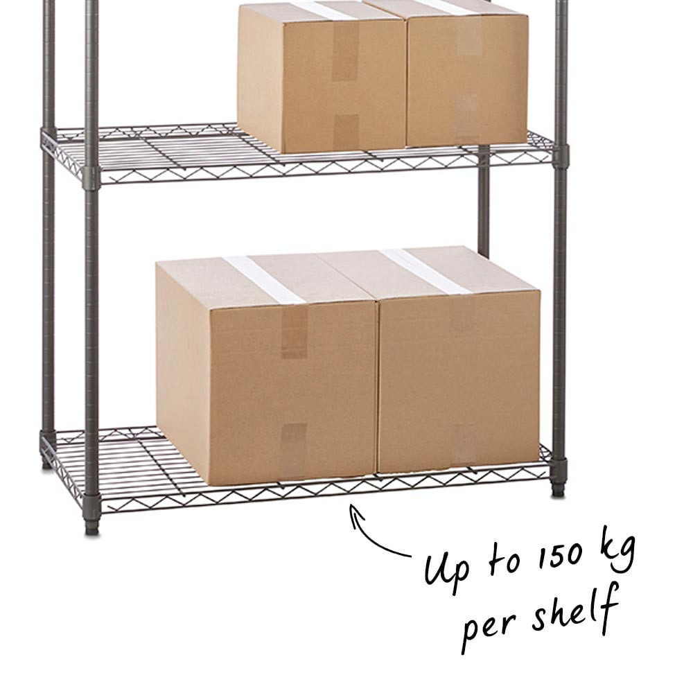 4 Tier Carbon Grey Shelving Unit - H1800 x D450mm - Choice of width options