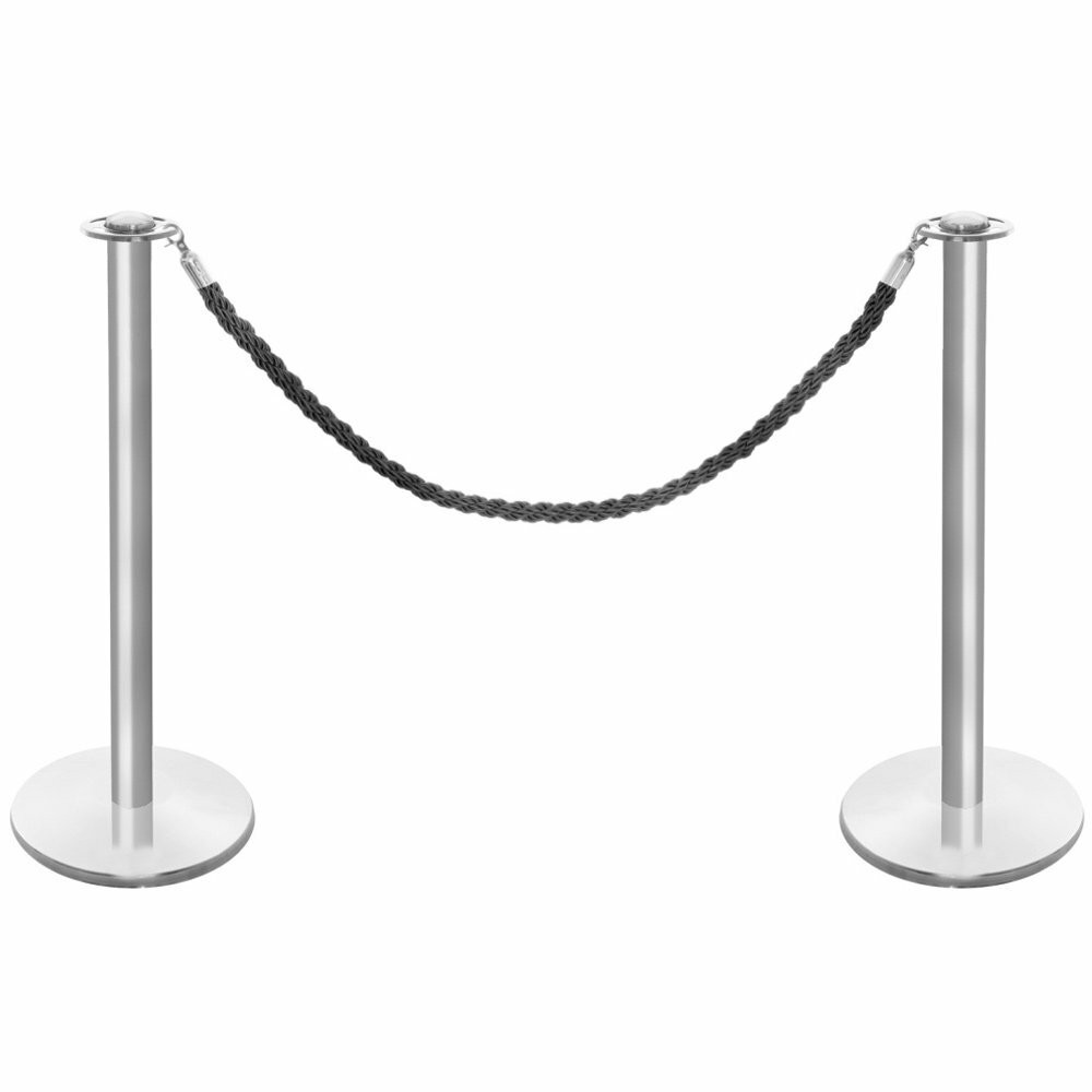 Pair of Rope Barrier Posts - Brushed Stainless Steel Posts with Black ...