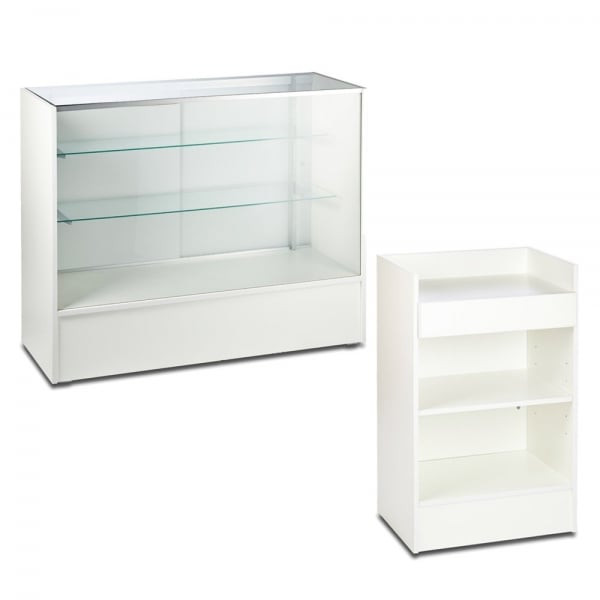 White Shop Counter With 3/4 Glass Display and Till Unit Bundle ...