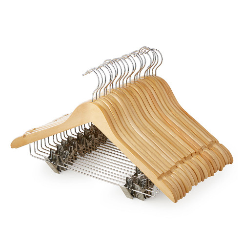 Shaped Wooden Hangers with Clips and Shoulder Notches - 45 cm - Choice ...
