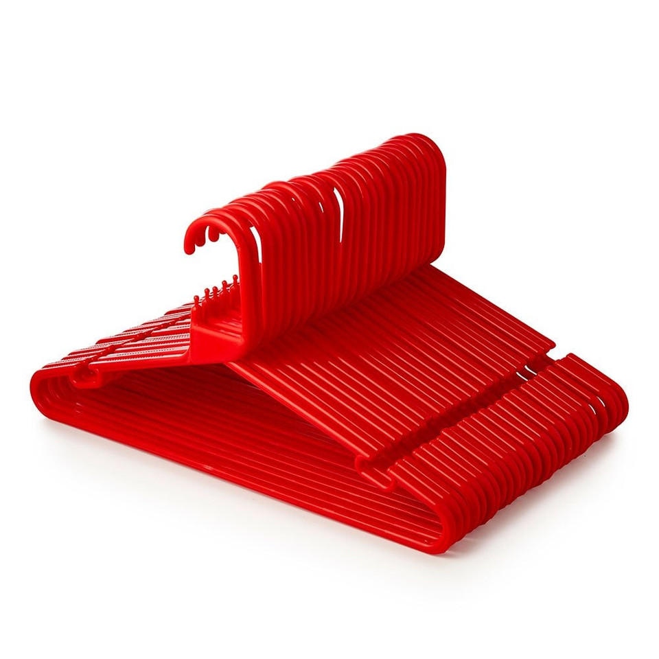 Red Heavy-Duty Plastic Hangers with Trouser Bar and Shoulder Notches ...