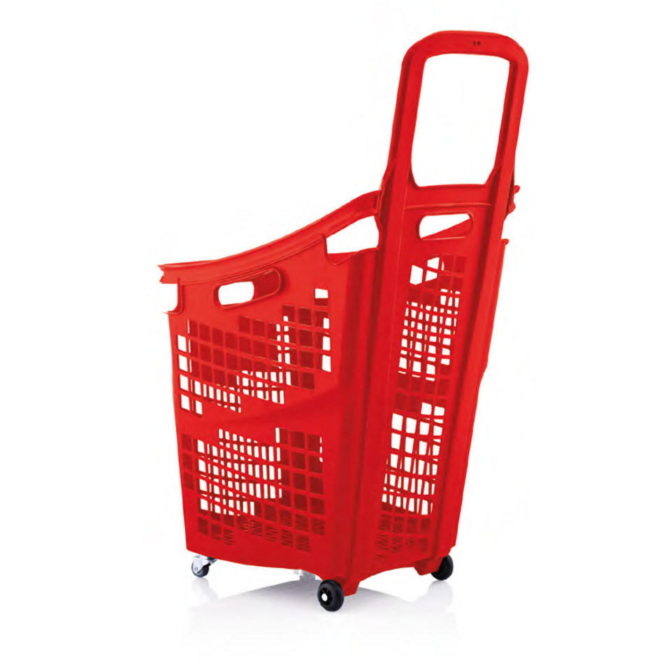 Pack of 6 Red Plastic Shopping Basket With Wheels And Fixed Handle ...