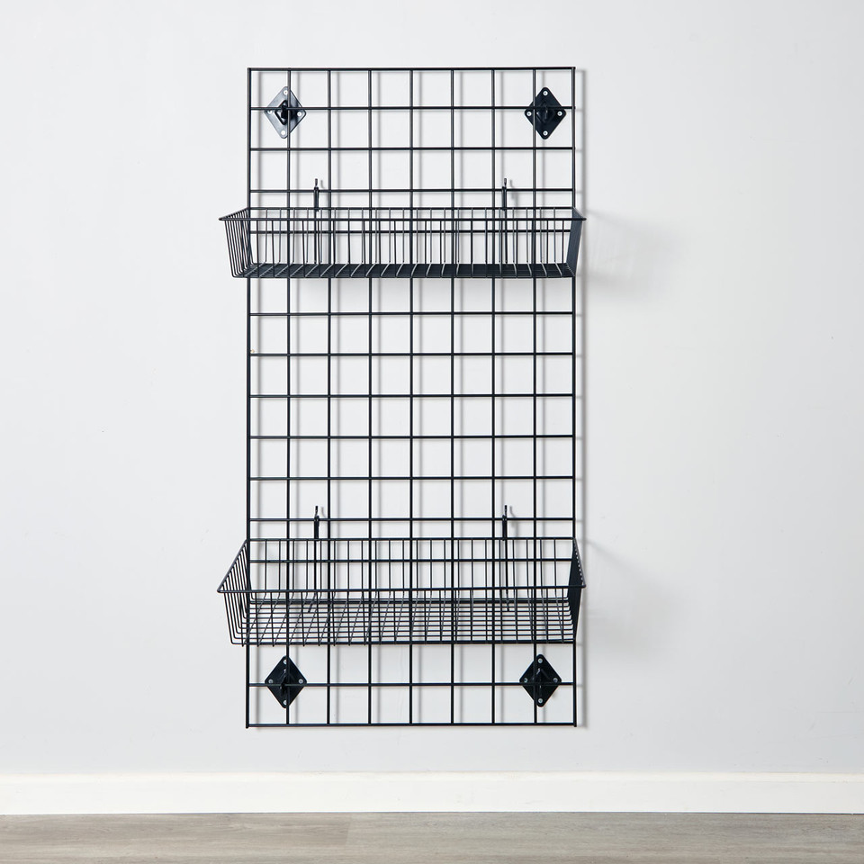 4ft Wall-Mounted Grid Mesh Display Bundle with 2 x Wire Baskets - H1520 ...