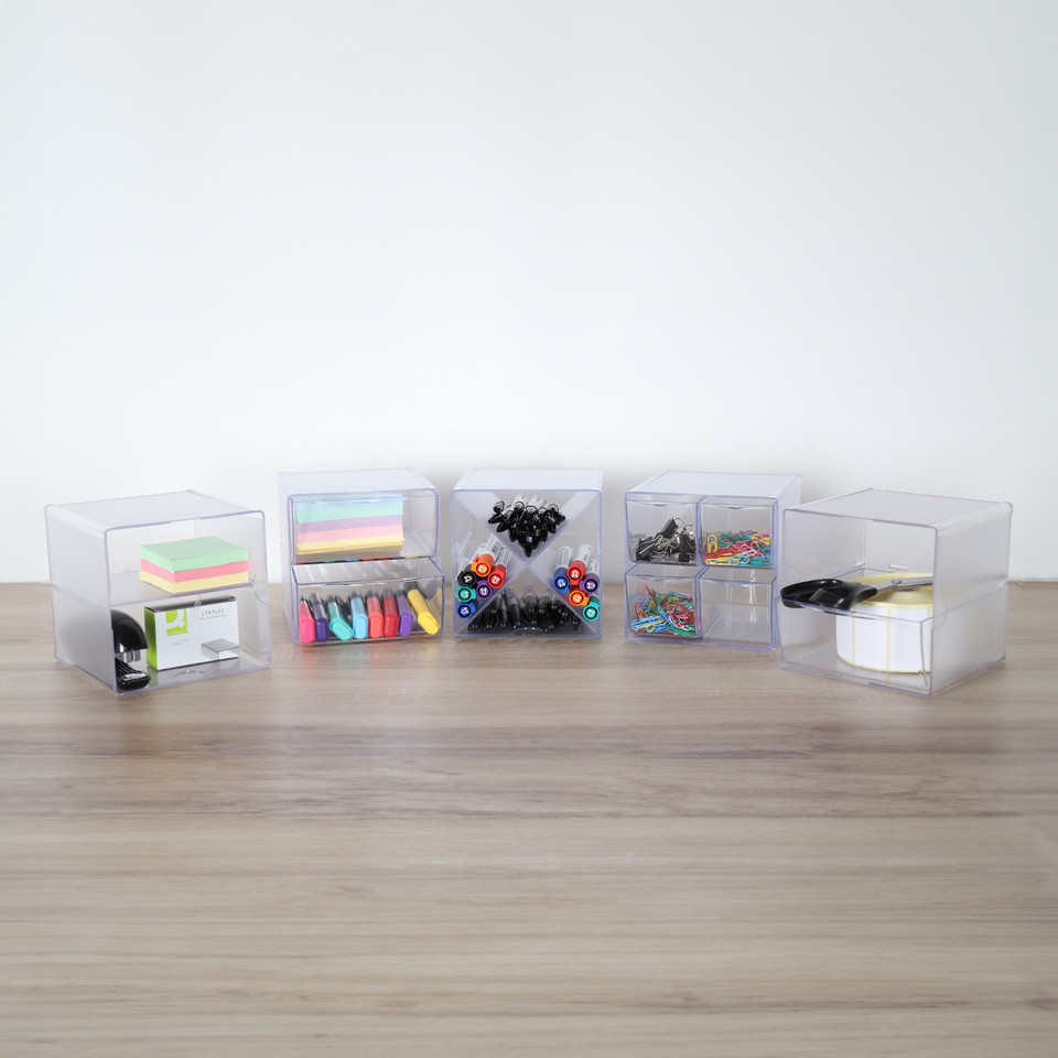 Clear Four Drawer Stackable Cube Storage Container - H152 x W152 x D184 mm