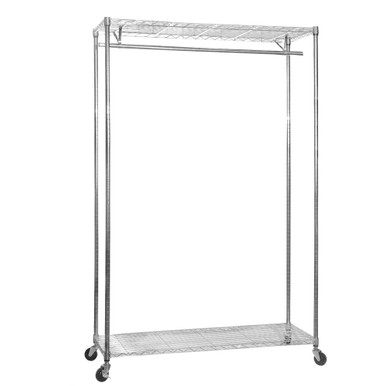 Chrome Wire Clothes Rack with Wheels - 1 x Rail & 2 x Shelves - H1875 x ...