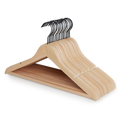 Natural Beech Wood Ultra-Slim Flat Hangers with Trouser Bar and ...