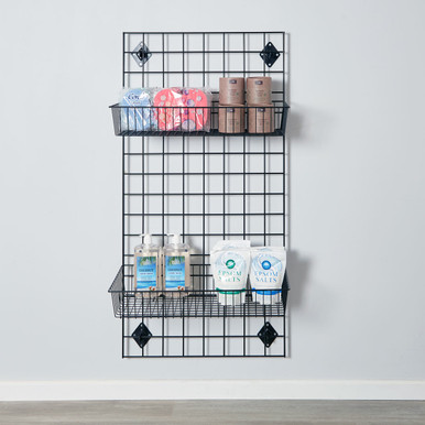 4ft Wall-Mounted Grid Mesh Display Bundle with 2 x Wire Baskets - H1520 ...