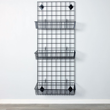 5ft Wall-Mounted Grid Mesh Display Bundle with 3 x Wire Baskets - H1520 ...