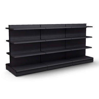 Black Retail Gondola Shelving - 3 x Bays - 18 x 370mm Shelves - H1400 x ...