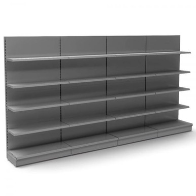 Silver Retail Wall Shelving - 4 x Bays, 16 x 370mm Shelves - Each Bay ...