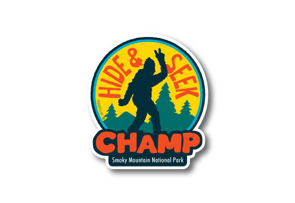 Wholesale Die Cut Hide & Seek Champ Sticker - Mountain Graphics
