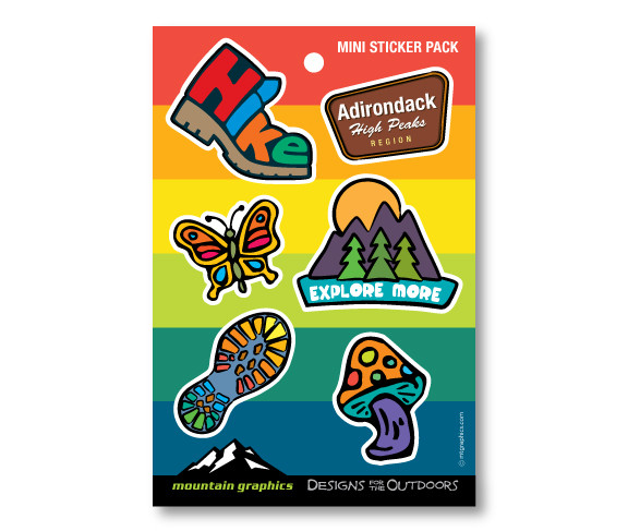 Hiking Icon Die Cut Sticker Pack - Rainbow - Mountain Graphics