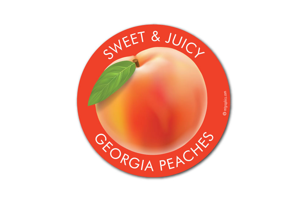 Wholesale Sweet & Juicy Peaches Round Sticker - Mountain Graphics