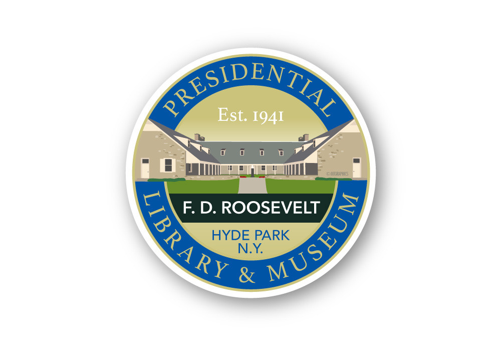 FDR Library Round Sticker - Mountain Graphics