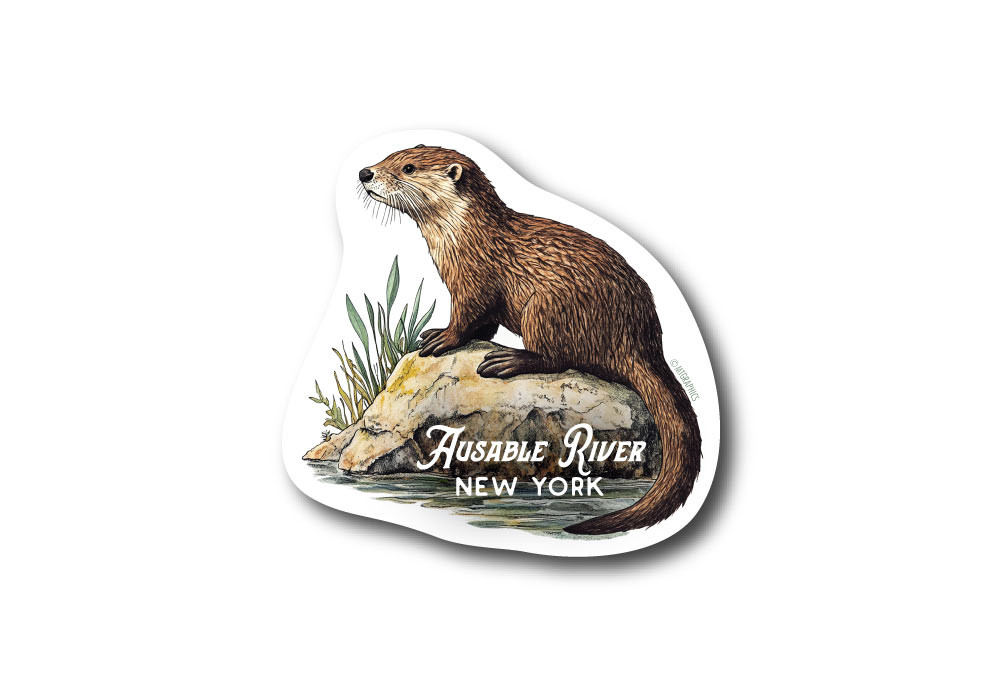 River Otter on Rock Die Cut Sticker - Mountain Graphics