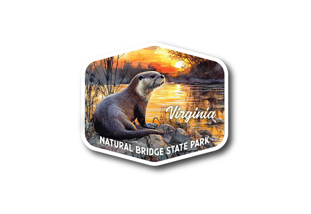 River Otter Sunset Die Cut Sticker - Mountain Graphics
