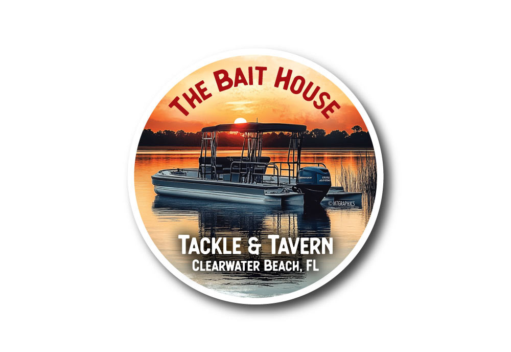 Pontoon Boat Sunset Die Cut Sticker - Mountain Graphics