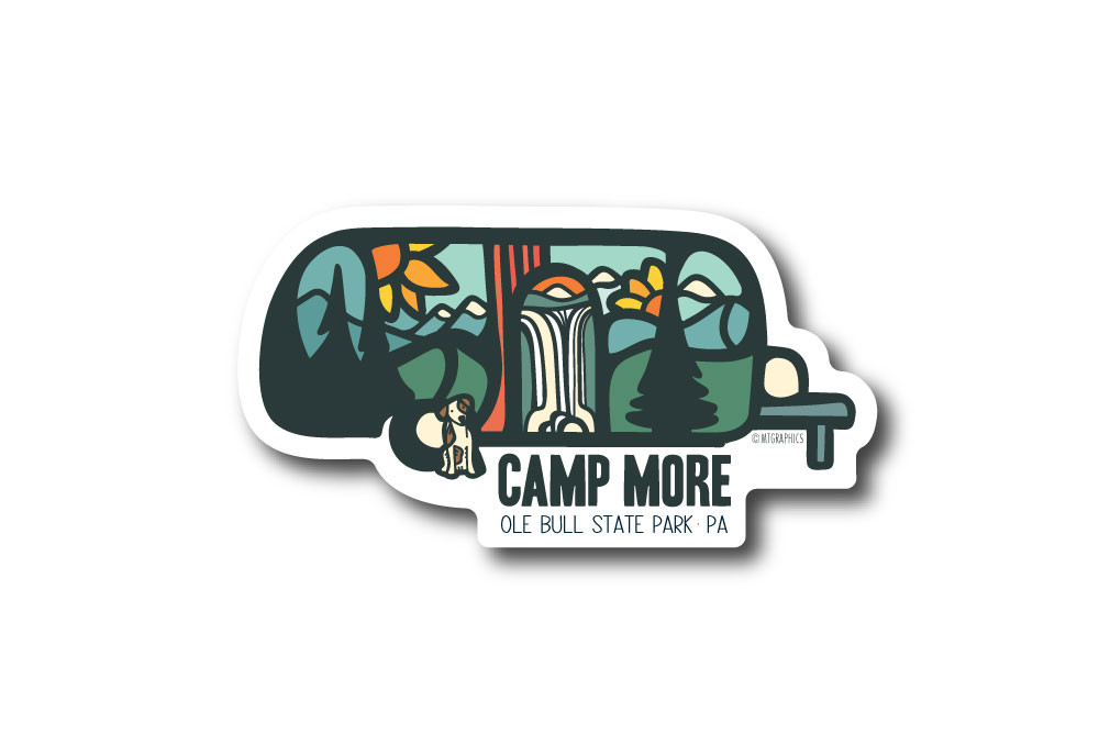 Camp More Camper Die Cut Sticker - Mountain Graphics