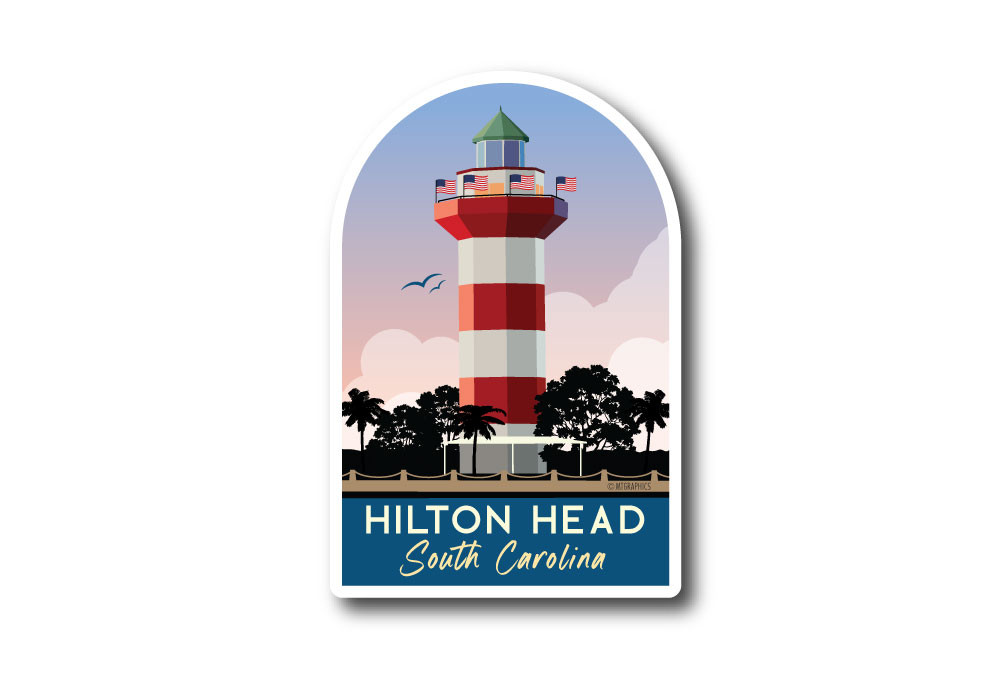 Hilton Head Lighthouse Pier Sticker - Mountain Graphics