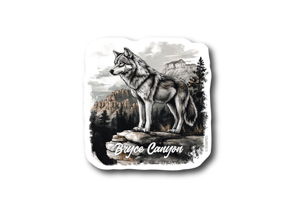 Grey Wolf Canyon Die Cut Sticker - Mountain Graphics