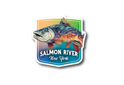 Salmon Badge Die Cut Sticker - Mountain Graphics