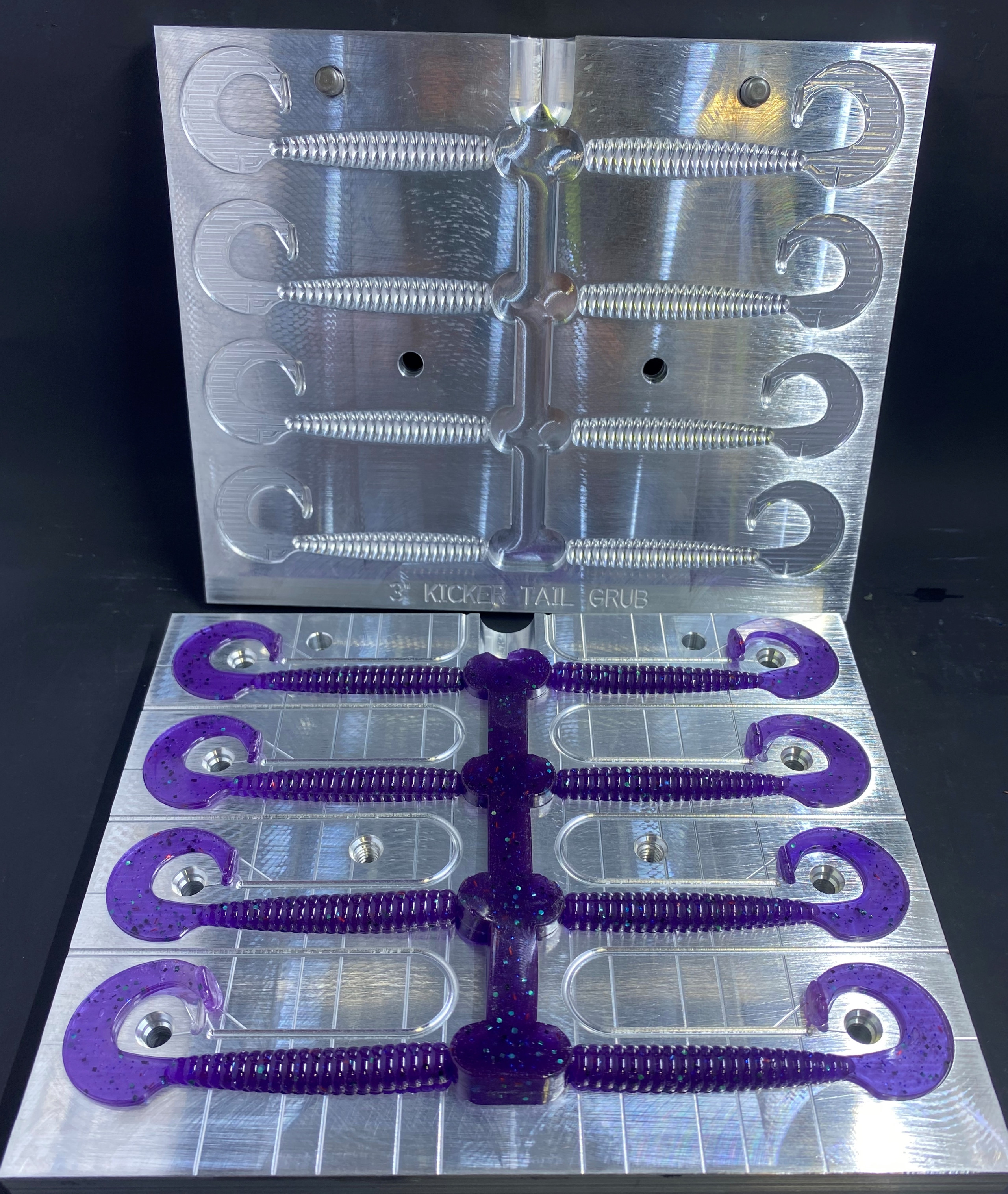 Aluminum Bait mold for making classic grub molds, most have curly tails ...
