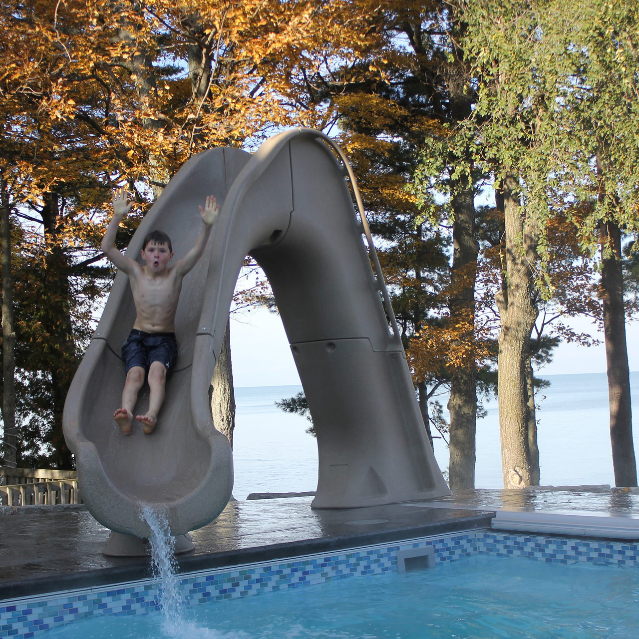 Global pool products tidal wave pool slide - sandstone granite.