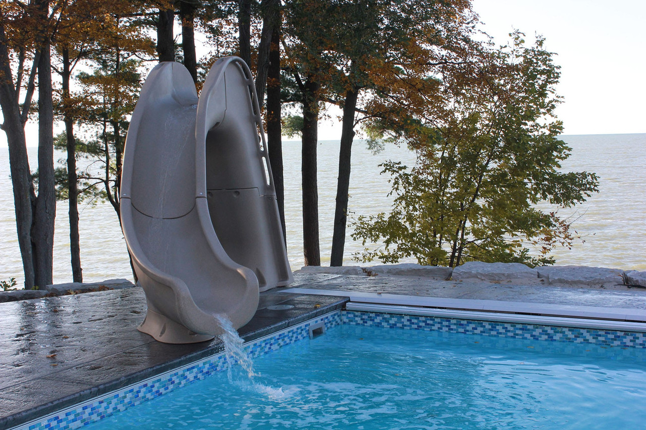 Global Pool Products Tidal Wave Pool Slide - Gray Granite - Left Turn ...