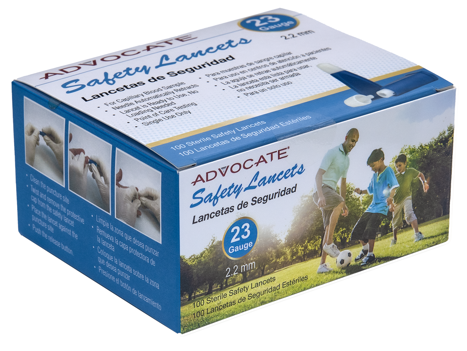 Advocate Safety Lancets - 23G x 2.2mm 100/box - Advocate Meters
