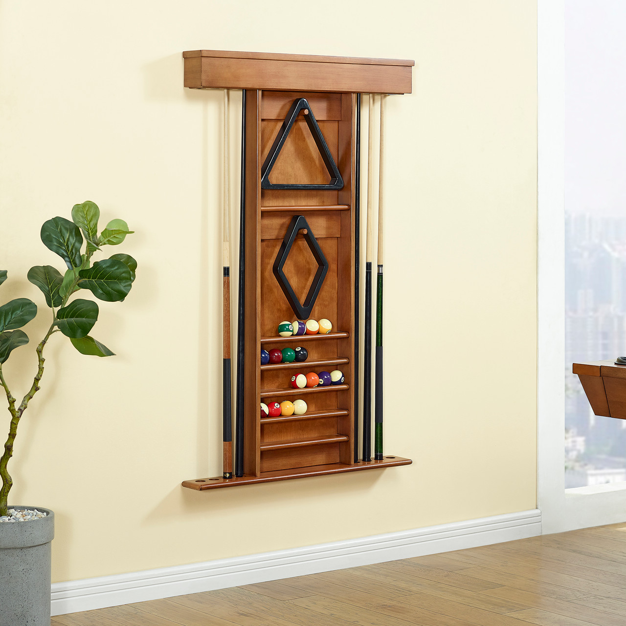 Playcraft Hardwood 8 Cue Billiard Wall Rack - Whiskey - eFamilyFun