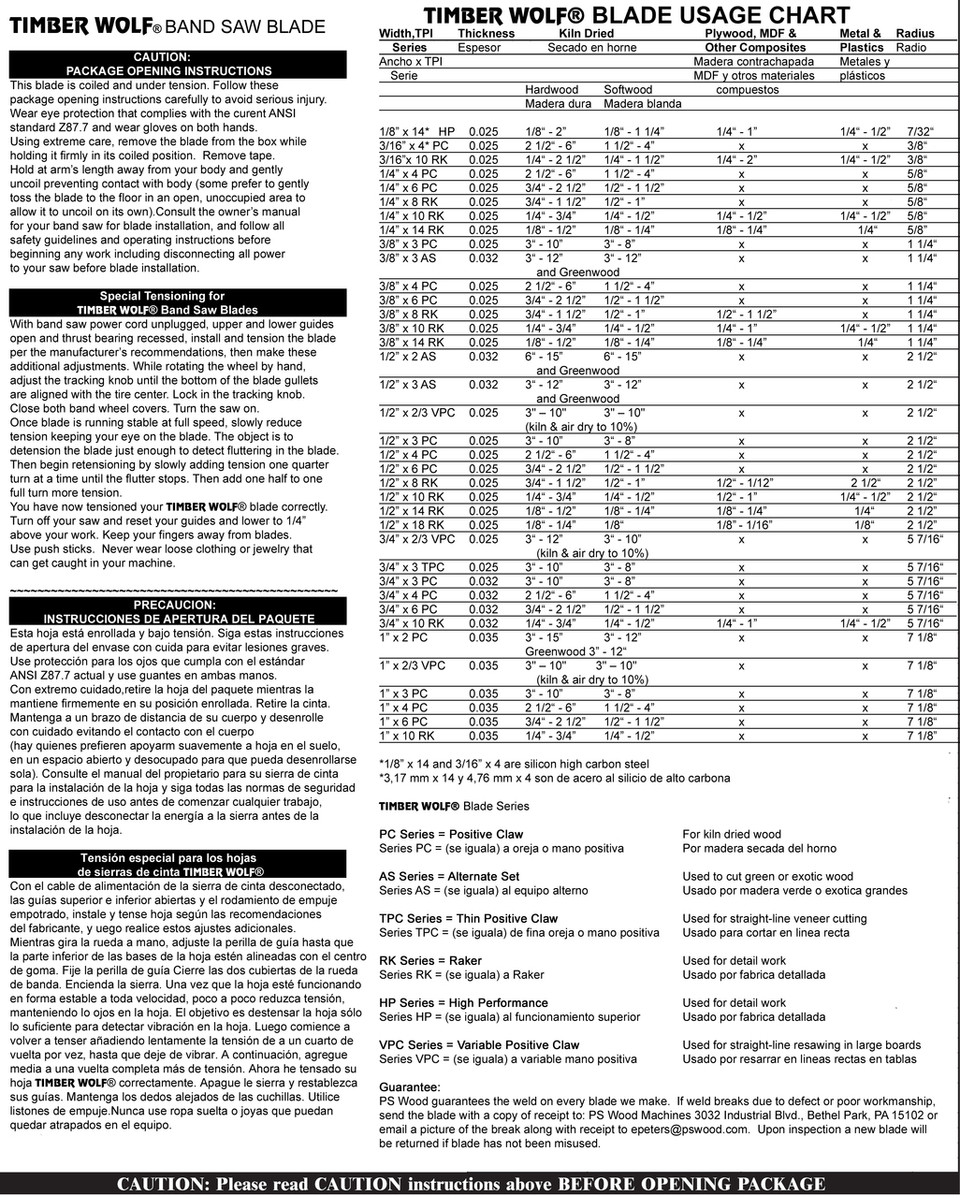 3/4" x 2/3VPC Series Timber Wolf® band saw blades - PS Wood Machines