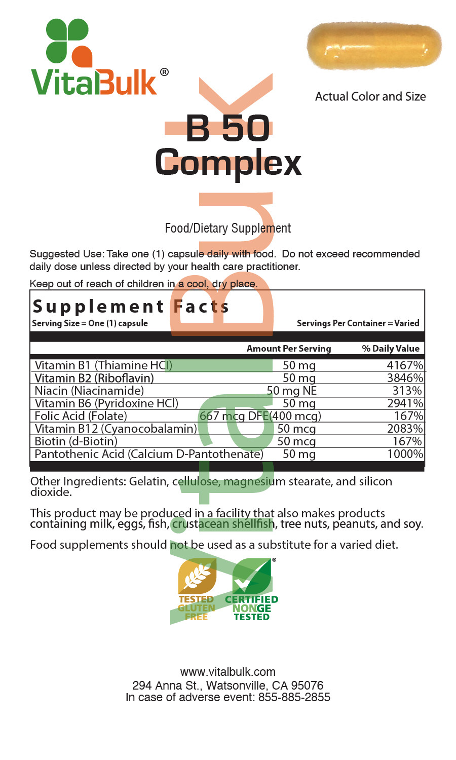 B-50 Complex Capsule - VitalBulk Inc. Retail