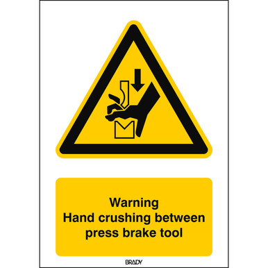 ISO Safety Sign - Warning; Hand crushing between press brake tool ...