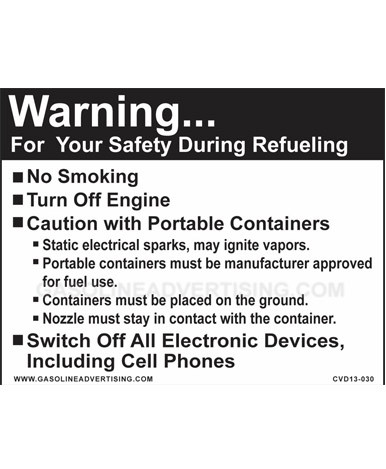 Gasoline Advertising CVD13-030 4.5'' W x 3.5'' H Warning Decal - Global ...