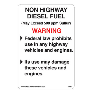 Gasoline Advertising D-661 EPA Non-Highway Diesel Fuel Decal - Global ...