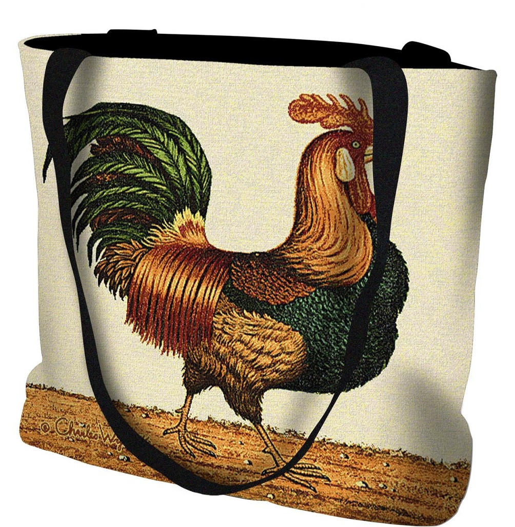 Rooster Hand Finished Large Woven Tote 100% Cotton