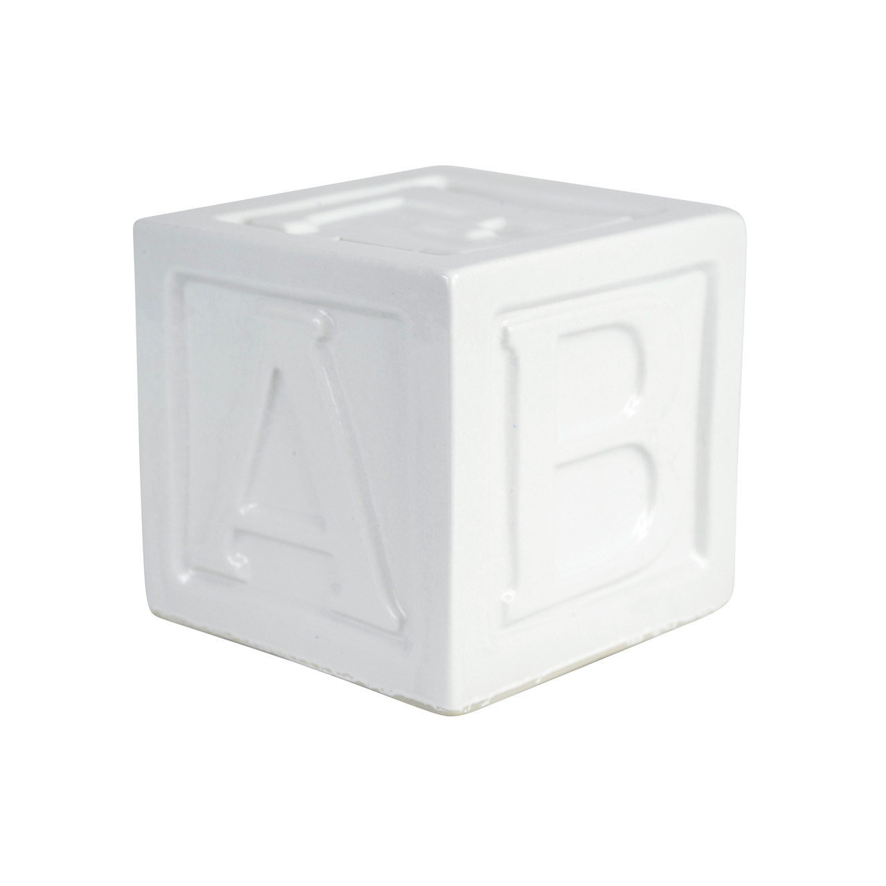 5" ABC Block Bank in White - Stoneware & Co.