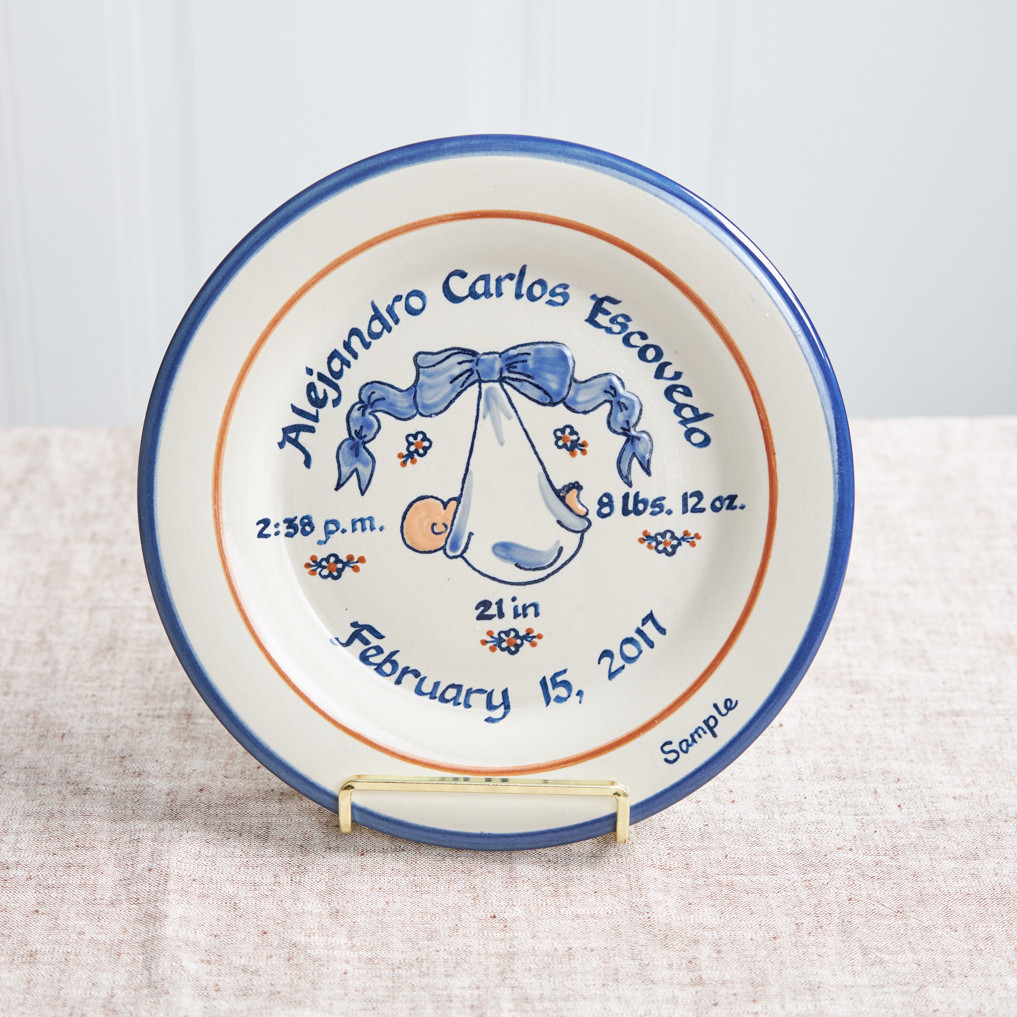 Personalized Birth Plate, Blue Blanket | Louisville Stoneware