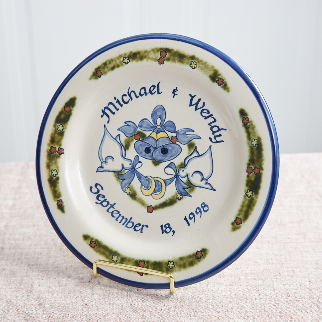 Personalized 11" Rimmed Bells & Doves Plate - Stoneware & Co.