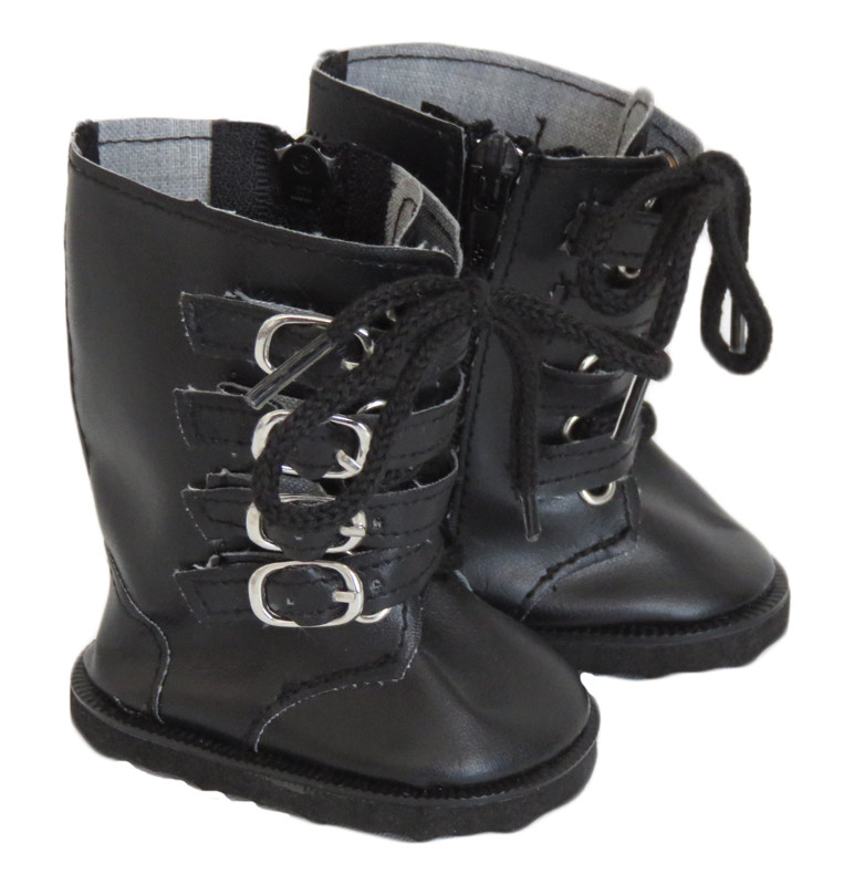 K45. Black four-strap boots for 18" dolls. - Silly Monkey