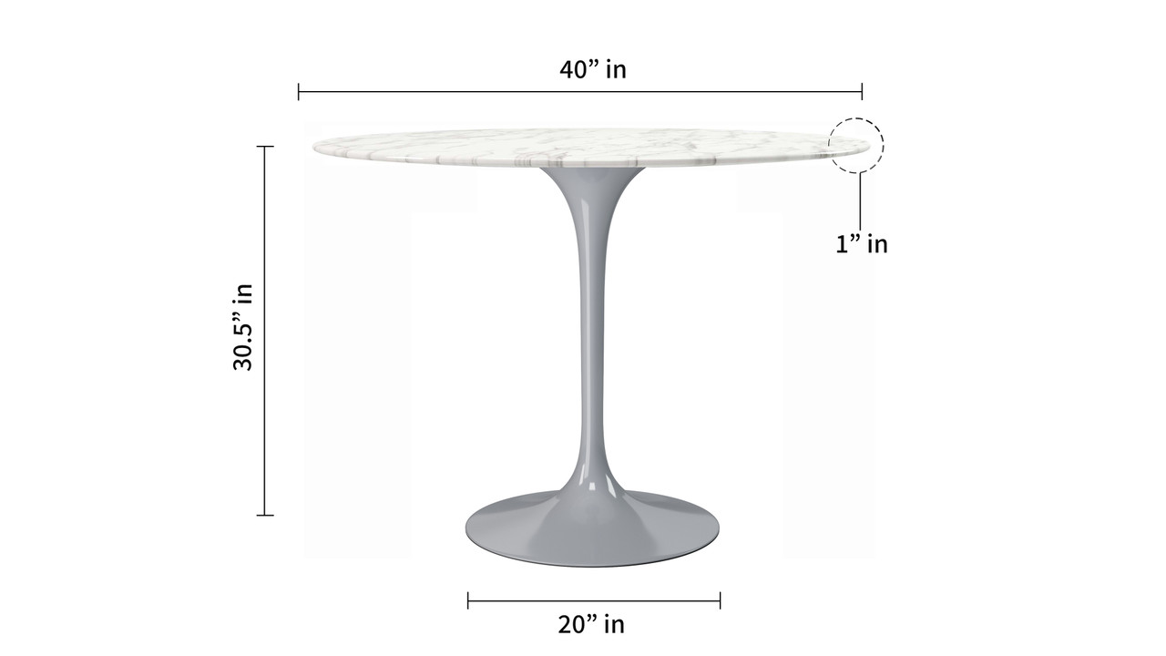Tulip Marble Dining Table - 40" Round, Gray Base