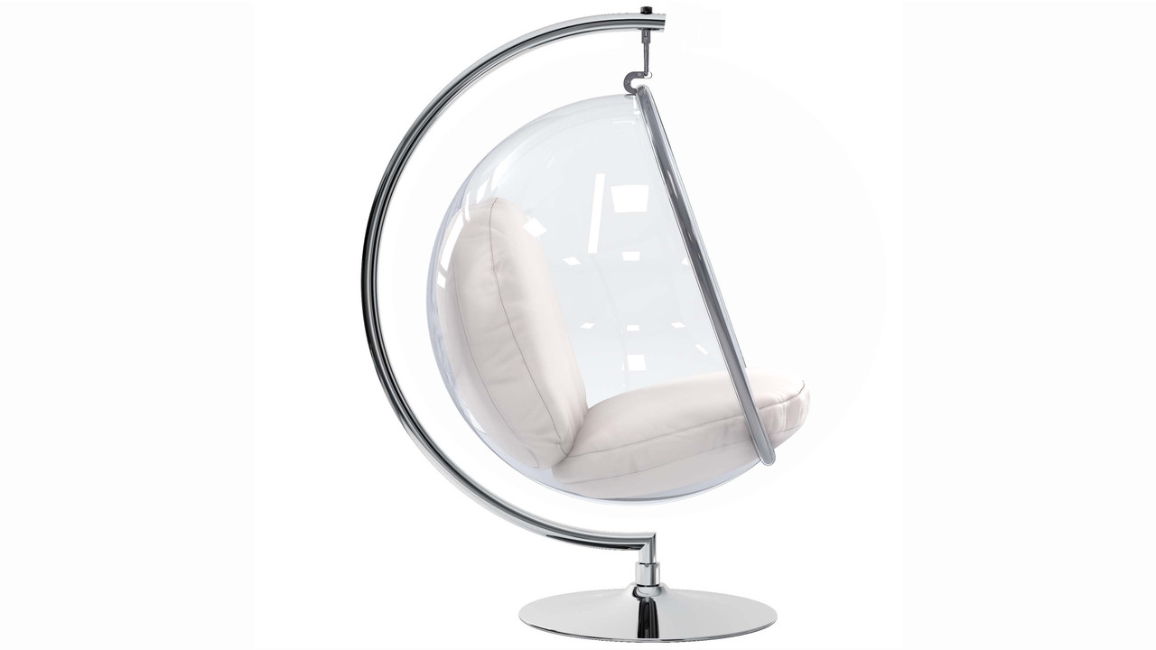 Hanging Bubble Chair With Stand, White Cushions